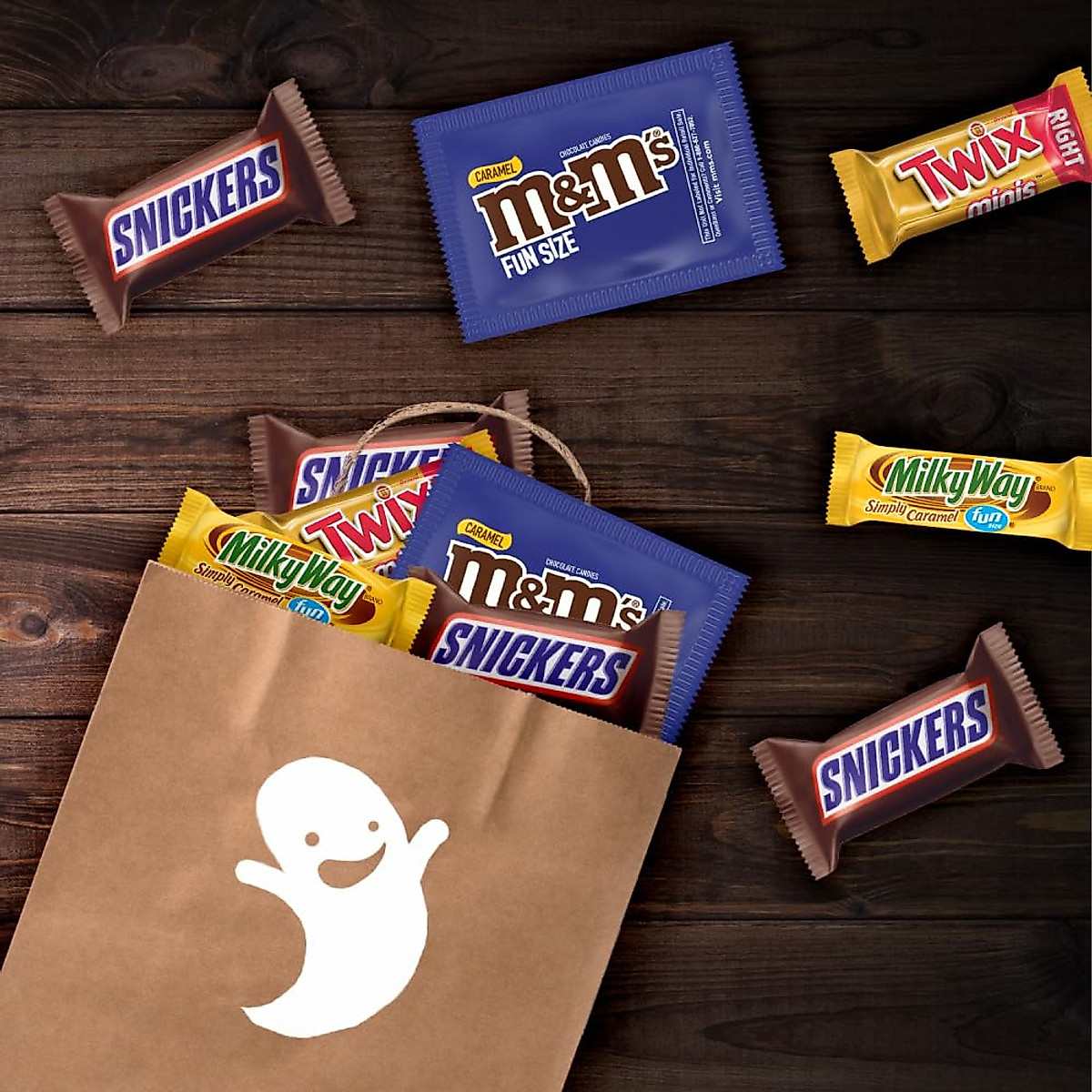 Mars SNICKERS, M&M'S Caramel, TWIX & MILKY WAY Caramel Variety Pack Fun Size Caramel Chocolate Candy Bar Assortment (33.43oz, 55 pieces) Bag