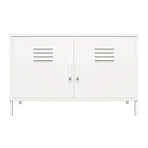 REALROOMS Shadwick 2 Door Wide Metal Locker Accent Storage Cabinet, Soft White