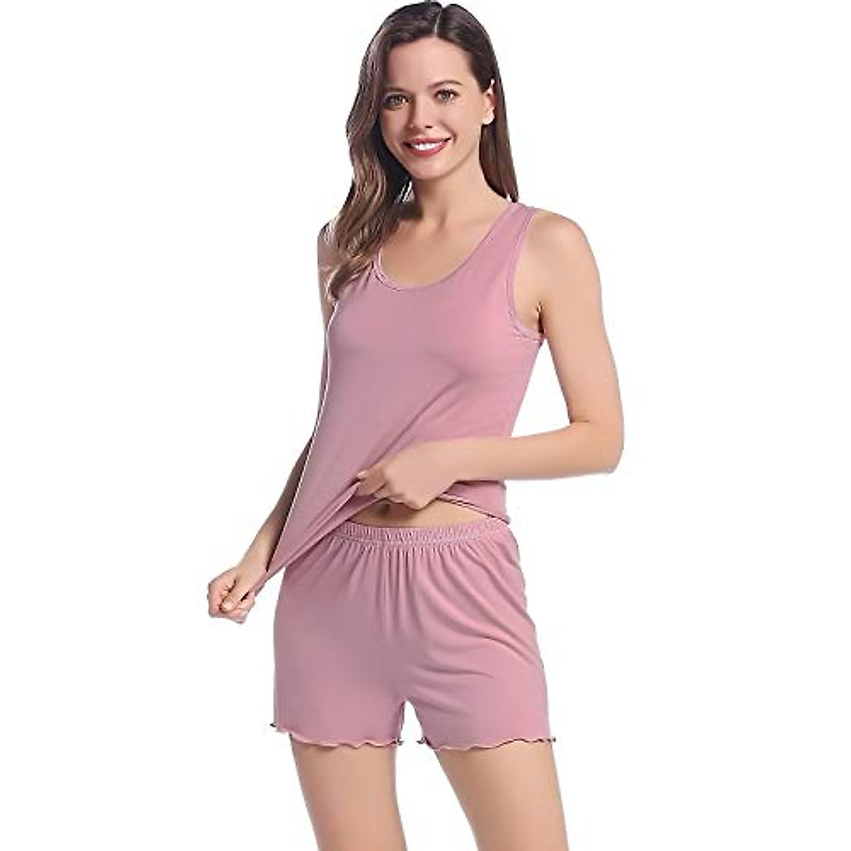 Joyaria Cooling Summer Pajama Set for Women Bamboo Viscose Pjs Jersey Knit(Dusty Rose,XL)