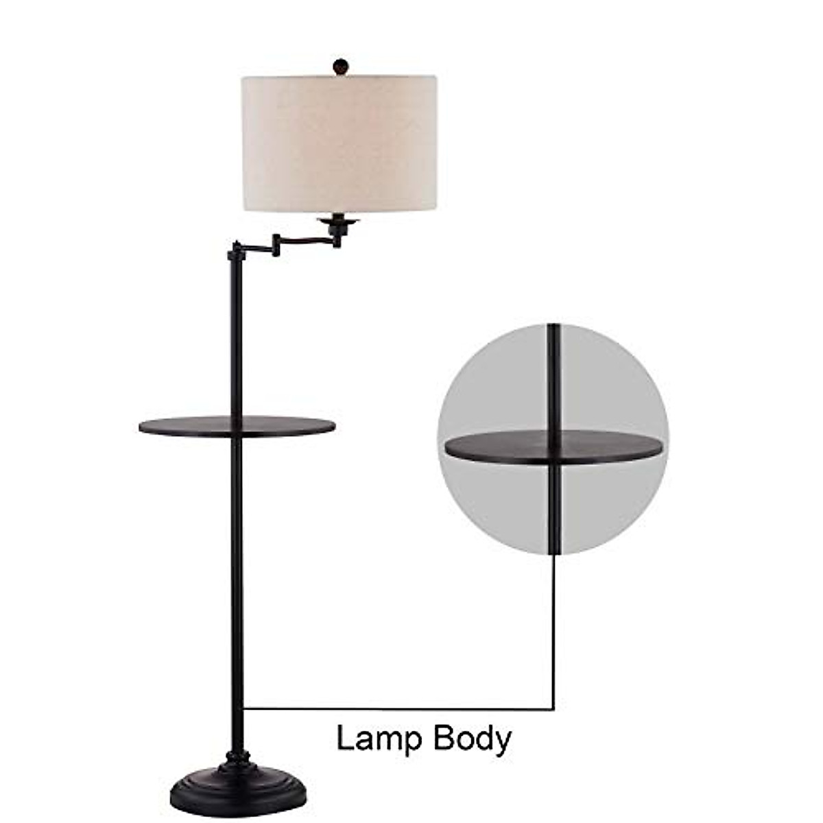 Maxax Floor Lamp for Living Room, Standing Lamp with Swing Arm & Table, for Reading Office, Bedroom, Black Finish - 60 Inches