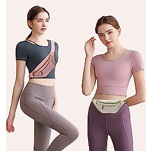 Cute Fanny Pack for Women Cross body,fashion Waist Bag Pack,Belt Bag for Travel Walking Running Hiking Cycling,Easy Carry Any Phone,Wallet (Pink,Gold zipper)