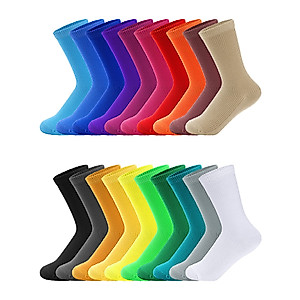 Yaomiao 20 Pairs Boys Solid Dress Socks Colorful Crew Socks Long Socks for Boy Casual Lightweight Cotton Athletic Socks Breathable Socks for Boys Girls