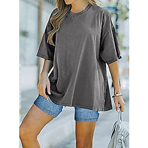 Dbtanjy Women's Short Sleeve Oversized T Shirts Crew Neck Casual Loose Summer Tops (V-Grey,Small,Small)