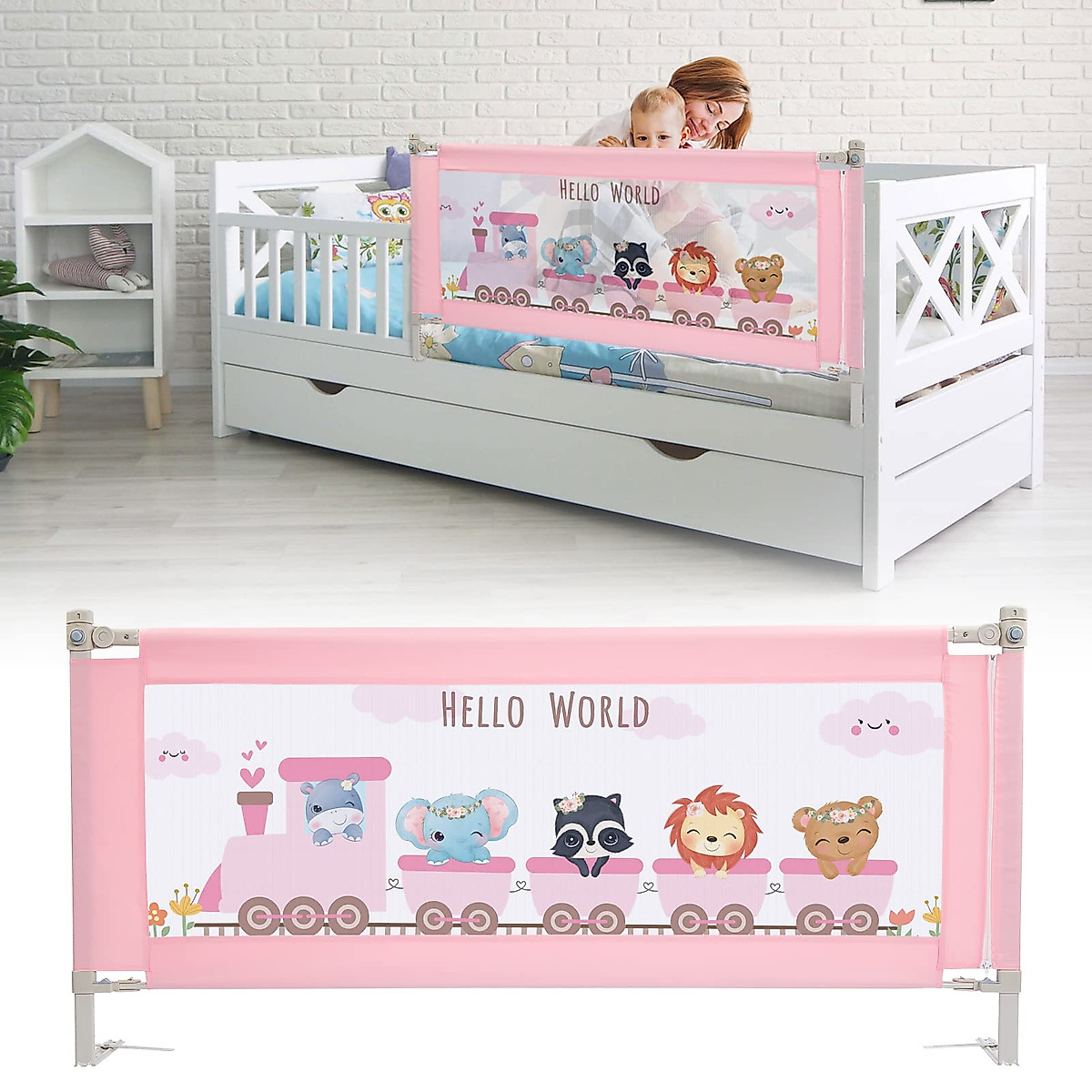 FITNATE Toddler Bed Rails, Guardian 39"-51" Extendable Bed Guard Rail for Toddlers, Side Bed Rails for Twin/Queen/King Size Bed, Pink