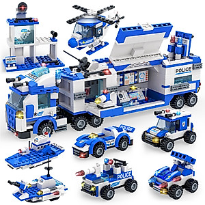 EP EXERCISE N PLAY 1338 Pieces City Police Car Building Sets, Police Station Truck Toy Blocks Set with Prison Helicopter Cop Car Boat for Boys and Kids Aged 6-12
