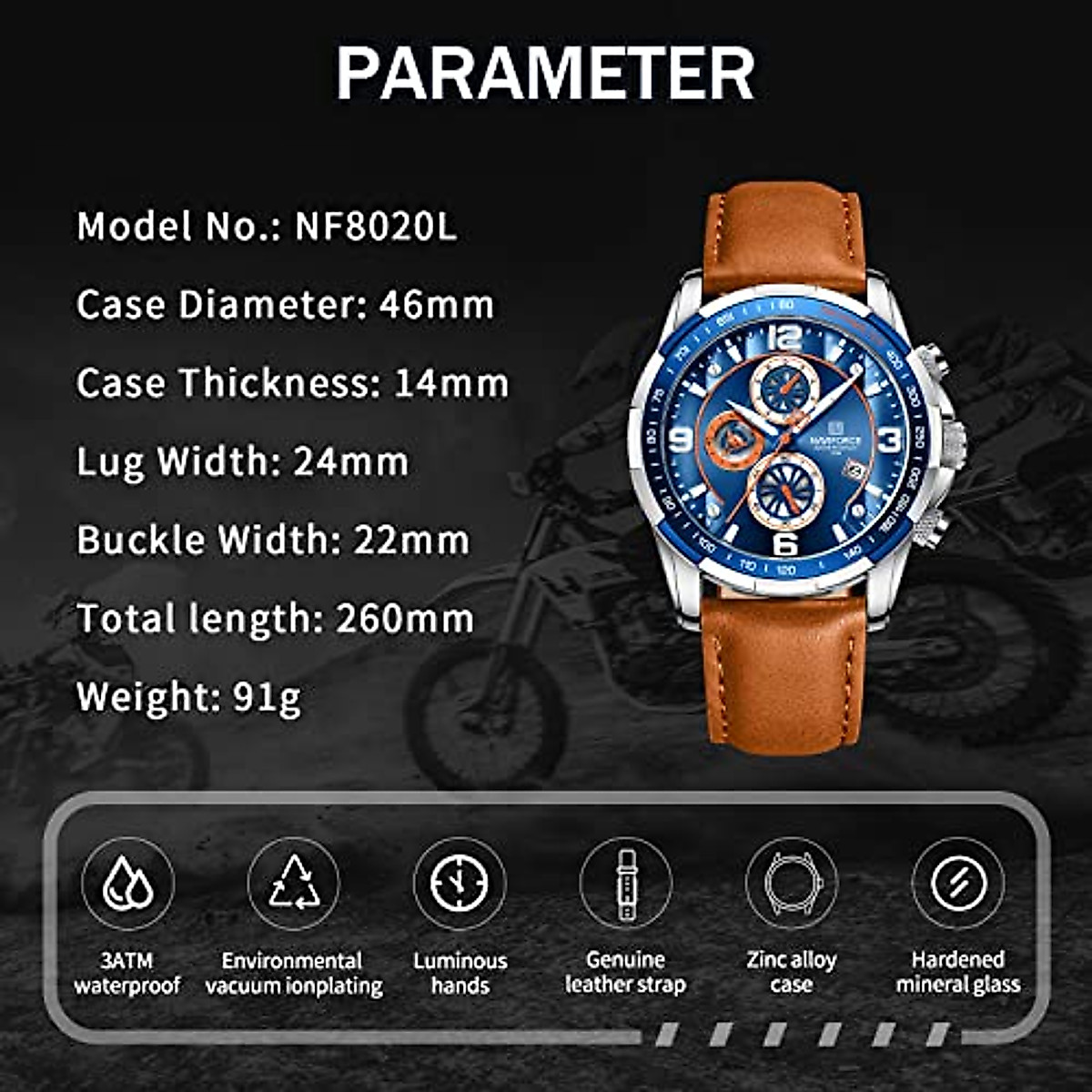 NAVIFORCE Sport Watches for Men Analog Quartz Chronograph Leather Strap Wrist Watch