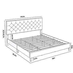 HOSTACK King Size Bed Frame, Modern Upholstered Platform Bed with Adjustable Headboard, Heavy Duty Button Tufted Bed Frame with Wood Slat Support, Easy Assembly, No Box Spring Needed (Grey, King)