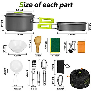 Rlrueyal 15pcs Camping Cookware Mess Kit,Non-Stick Lightweight Pots Set Portable Outdoor Cookware for Camping Backpacking Hiking Outdoor Cooking and Picnic