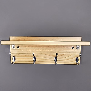 lomejii Wood Wall Coat Rack Wall Mount 4 Hooks with Shelf, Modern Decor Wooden Wall Mounted Shelves,Great Hanger Float and Rail for Hanging in Entryway Hallway Mudroom Farmhouse Living Room
