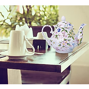 European Style Ceramic Teapot Coffee Pot Water Pot Porcelain Vintage Gift Tea Pot (Dog Rose)