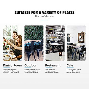 Flamaker Metal Dining Chairs Stackable Kitchen Dining Chairs Metal Chairs Bistro Cafe Side Chairs Height Restaurant Chairs Tolix Side Bar Chairs, Set of 4 (Black)