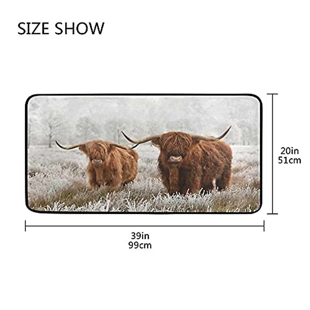 Area Rug Scottish Highland Cow Non-Slip Washable Home Western Decor Indoor Bathroom Kitchen Long Floor Door Mats Festival Party dormate39x20inch
