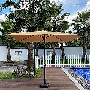 10x6.5ft Tilt umbrella Solar Powered Aluminum Market Umbrella w/ 26 LED Lights, Summer Shade Patio Umbrella w/Tilt Adjustment and Crank, Ideal Choice for Garden, Lawn, Deck, Backyard & Pool, Taupe