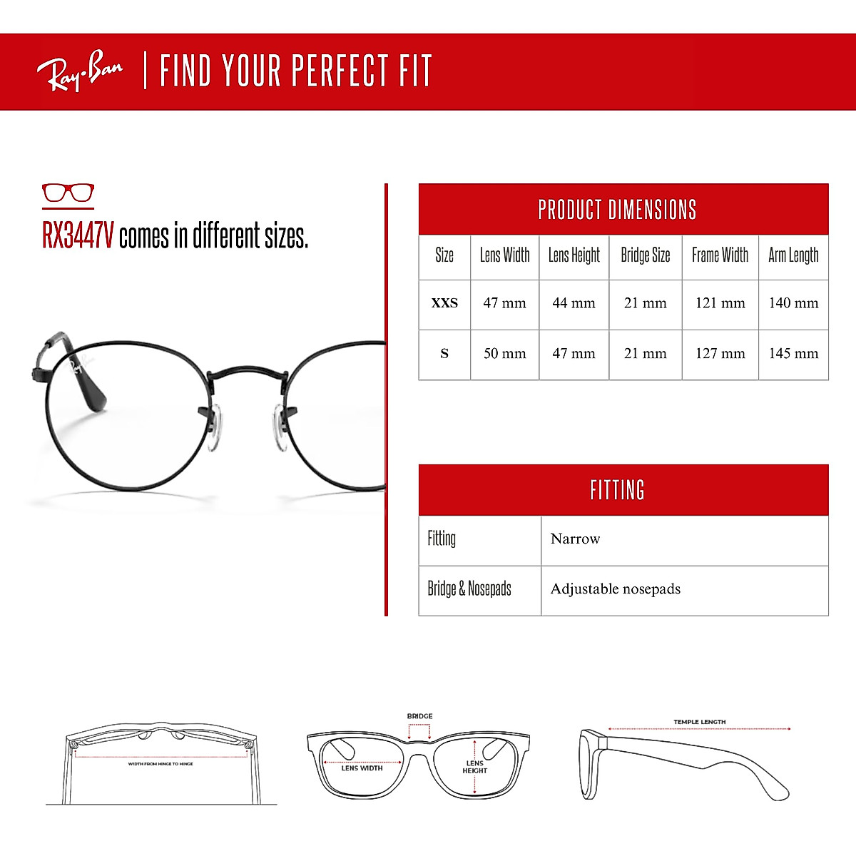 Ray-Ban RX3447V 2503 50MM Matte Black Round Eyeglasses for Men for Women + BUNDLE With Designer iWear Eyewear Kit
