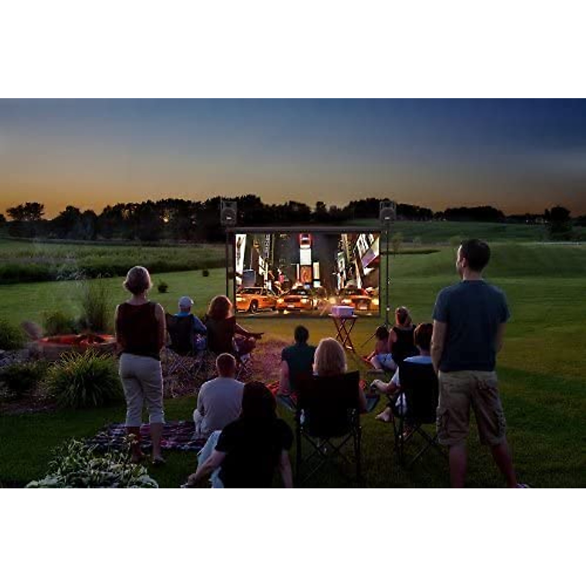 Indoor/Outdoor Theater Kit | Silverscreen Series System | Projection Screen with 1080pHD Savi 4000 Lumen Projector, Sound System, Streaming Device w/WiFi (SS-100)