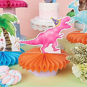 WERNNSAI 9 PCS Watercolor Dinosaur Party Honeycomb Centerpiece - Dinosaur Birthday Party Table Decorations Girls Kids Dino Birthday Baby Shower Table Toppers Supplies 3D Volcano Centerpieces
