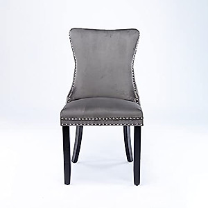 Winwee Dining Chairs Set of 4 Modern Tufted Elegant Side Chairs Armless Rubber Wood Vintage Chairs Upholstered Chairs for Kitchen Dining Room (Gray, Set of 4)