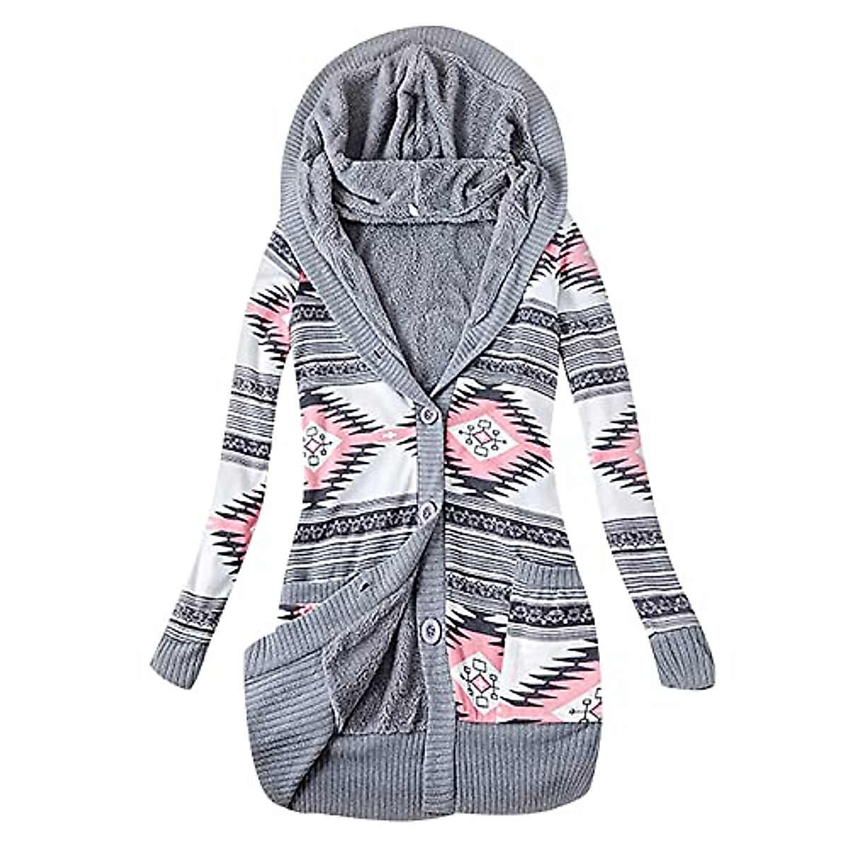 joysale Coat Hooded Fleece Coat For Women Fashion Print Long Sleeve Plush Jacket Fall Winter Warm Pocket Coat Motorcycle Jacket Women