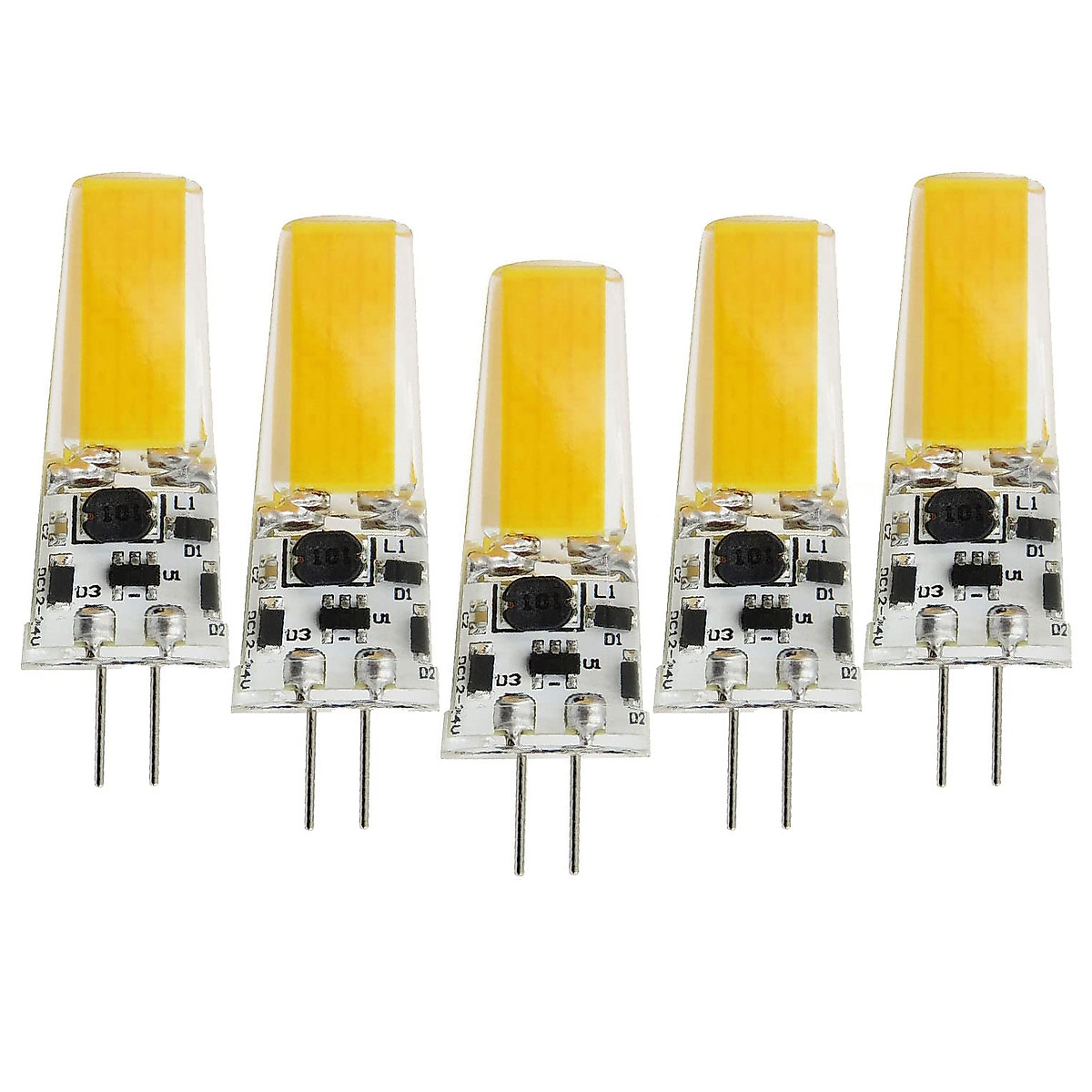 Klgeivb G4 LED Light Bulbs 3000K Warm White Lighting Dimmable, 5W Equivalent to 50W AC 110V-120V, Bi-pin LED Bulb Silicone G4 LED Bulbs (5-Pack)