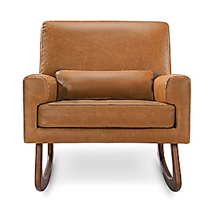 Nursery Works Sleepytime Rocker in Tan PU Vegan Leather with Walnut Legs, Greenguard Gold and CertiPUR-US Certified