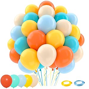 Pastel Balloons, 50PCS Yellow Orange Blue Nude Balloons for Rainbow Birthday Decorations, Here Come the son Baby Shower Decor, Wedding, Bridal Shower, Anniversary Party Supplies