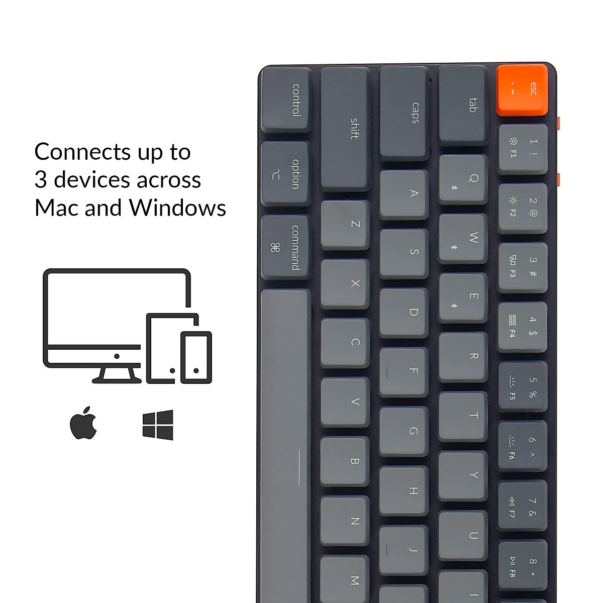 Keychron K7, 68 Keys Ultra-Slim Wireless Bluetooth/Wired Mechanical Keyboard with Low-Profile Gateron Mechanical Red Switch, White LED Backlit Compatible with Mac Windows