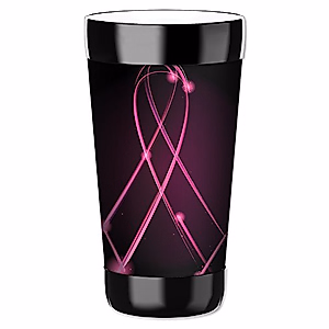 Mugzie 16 Ounce Travel Mug - Drink Cup with Removable Insulated Wetsuit Cover - Breast Cancer Awareness