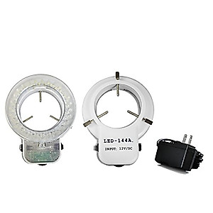 Parco Scientific PA-5FLZ-IFR07 Trinocular Lockable Zoom Stereo Microscope | 10x WF Eyepiece, 0.7X—4.5X Zoom, 3.5X—90x Magnification, 0.5X & 2X Aux Lens | Double Arm Boom Stand | 144-LED Ring Light