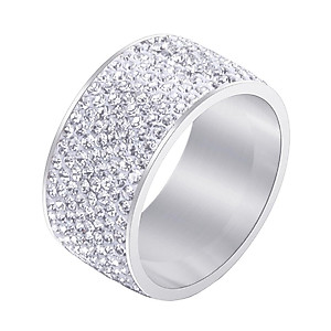 IFUAQZ Stainless Steel Gorgeous Silver 8 Rows Lines Cz Cubic Zirconia Clear Crystal Eternal Wedding Band Ring 12mm, Silver White Size 7