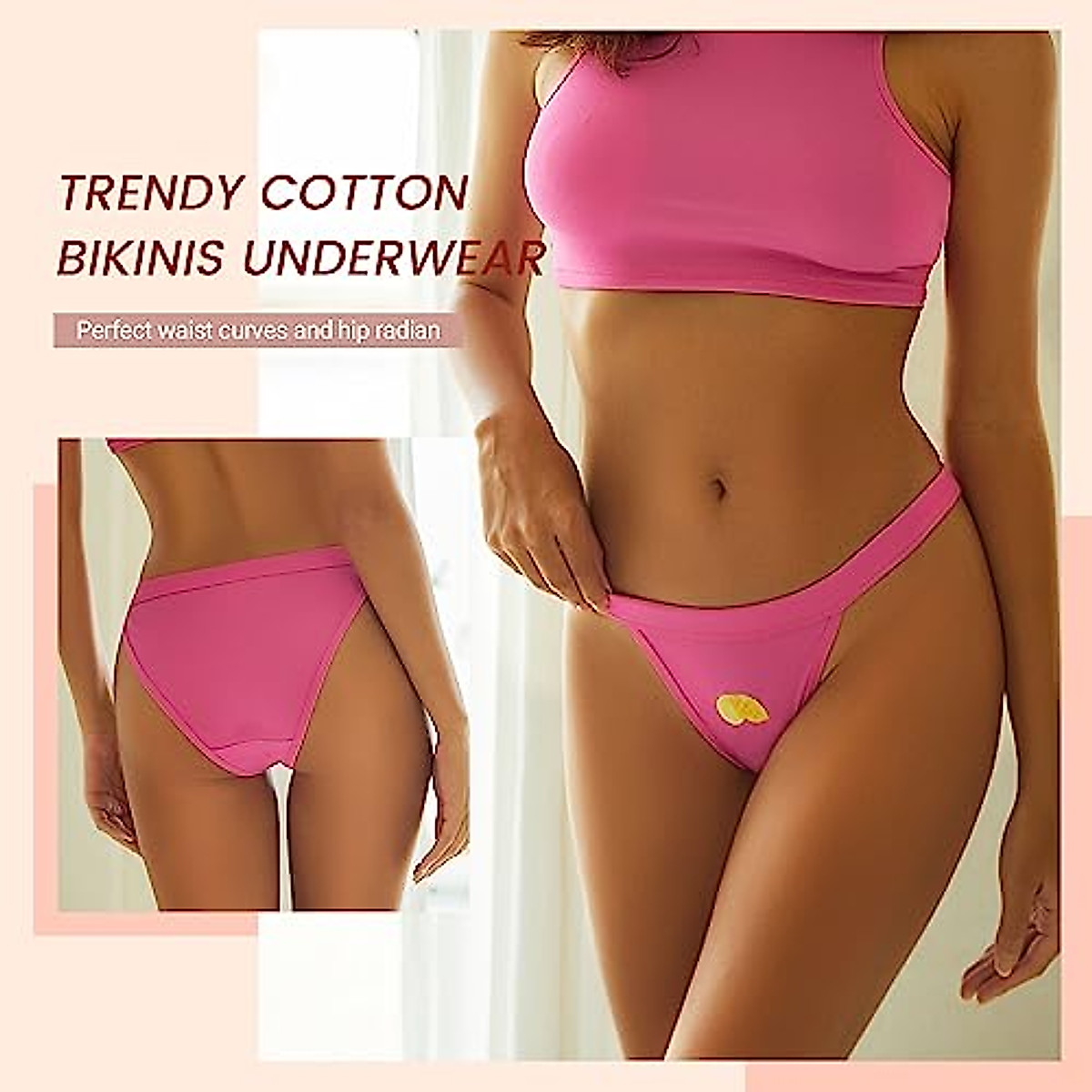 BAJAOEY Cotton Underwear for Women,Womens underwear cheeky,String Bikini Womens Panties Stretch Low-Rise Cheeky Panty 5 Pack S-XL