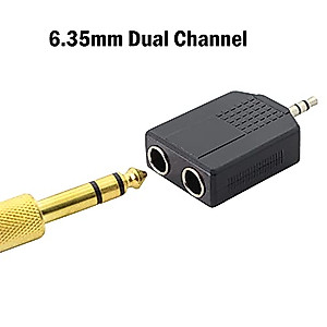 PNGKNYOCN 3.5mm (1/8 Inch) to 6.35mm (1/4 Inch) Stereo Audio Splitter，TRS 3.5mm Male to Two 6.35mm Female nterconnect Audio Connector Adapter(2-Pack)