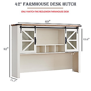 RedLemon 42" Farmhouse Desk Hutch with Sliding Barn Door and Ample Storage/Display Space, Only Match Farmhouse Desk (Antique White)
