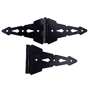 HOME MASTER HARDWARE Wood Gate Hardware Set - Heavy Duty 8" Decorative Strap Hinges and Spring Loaded Latch Gate Kit with Screws for Outdoor Fence Swing Gate Black Finish