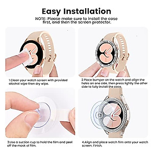 Tensea [2+2Pack for Samsung Galaxy Watch 4 2021/5 2022 Screen Protector and Case 44mm, Bling Cover Tempered Glass Protective Film and Hard PC Bumper Diamond Crystal Frame for Women