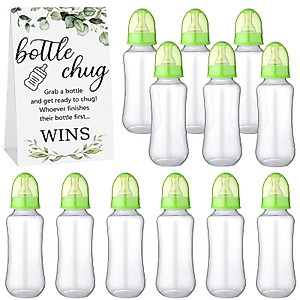 TrelaCo Cool Baby Shower Games 12 Pcs Baby Bottles and Bottle Chug Sign Greenery Baby Gift Sets Gender Reveal Party Favors Shower Favor for Baby Shower Games Gender Reveal
