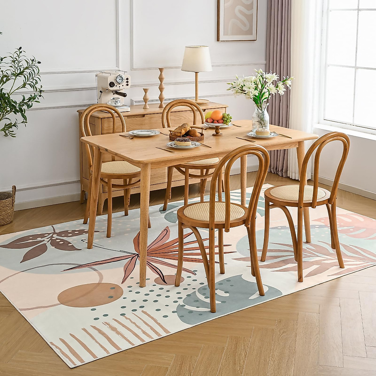 OIGAE 5x7 Area Rugs, Washable Nursery Rug for Bedroom, Living Room, Soft Low Pile Non-Slip Throw Carpet for Home, Classrom, Office, Pink