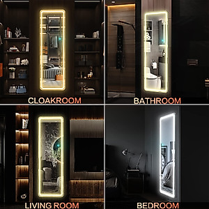 LVZORY 63"x20" Full Length Floor Mirror Dimming Lights Bedroom Tall Full-Size Body Lighted Mirror, Free Standing Wall Mounted Hanging Dressing Touch Control Black(20")