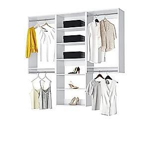 Closet Kit with Hanging Rods & Shelves - Corner Closet System - Closet Shelves - Closet Organizers and Storage Shelves (White, 87 inches Wide) Closet Shelving