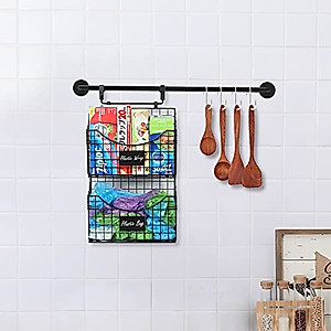 Over The Cabinet Door Organizer 4 Pack, Over Door Storage Basket with Name Plate Hooks for Cutting Board Foils Cookie Sheet, Grid Storage Bin Basket Holder Rack for Kitchen Pantry Bathroom