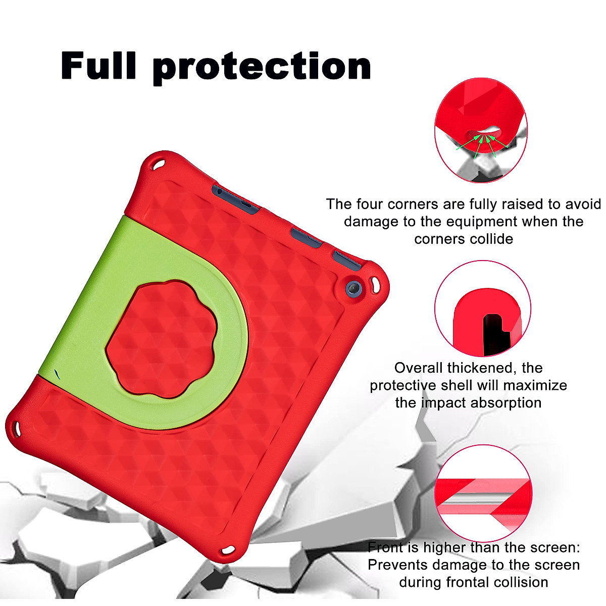 Oqddqo 10 in Tablet Case for Kids(2021 Release 11th Generation), iPad Light Weight Anti Slip Shockproof Kids Friendly Case for 10 inch Tablet(Red)