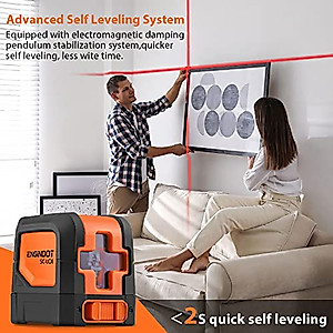 ENGiNDOT Self Leveling Laser Level 50ft, Cross Line Laser with Quick Self Leveling,360°Magnetic Mounting Plate, Zippered Pouch, Battery Included, for Tiling and Aligning