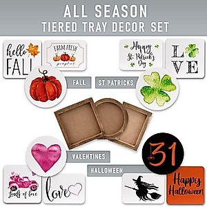 The Ultimate Farmhouse Tiered Tray Decor Set - Beautiful Year Round Seasonal & Holiday Decoration Bundle - The Perfect Easter, Spring and St Patricks Day Centerpiece Designs for Home & Kitchen Decor