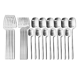 Uniturcky Flatware Set, 24-piece Silverware Cutlery Set with Serving Kitchen Utensil Set Service for 6, 304 Stainless Steel Utensils, Knife/Fork/Spoon, Matte Finish (A-Silver)