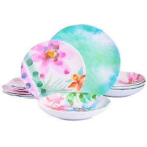 Spice by Tia Mowry Cinnamon Twist Decorated Assorted Color Melamine Dinnerware, Service for 4 (12pc)