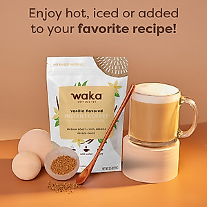 Waka Instant Coffee, Vanilla Flavored - 100% Arabica Beans, Freeze Dried Granules, No Additives - Bulk Bag for Quick Hot and Iced Coffees, Up to 35 Cups (3.5oz)