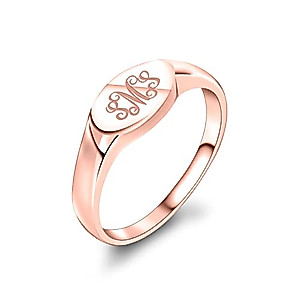 Dodostar Women Monogram Rings for Signet Ring Monogrammed Pinky Initial Letter Personalized Engraved Custom Name Sterling Silver
