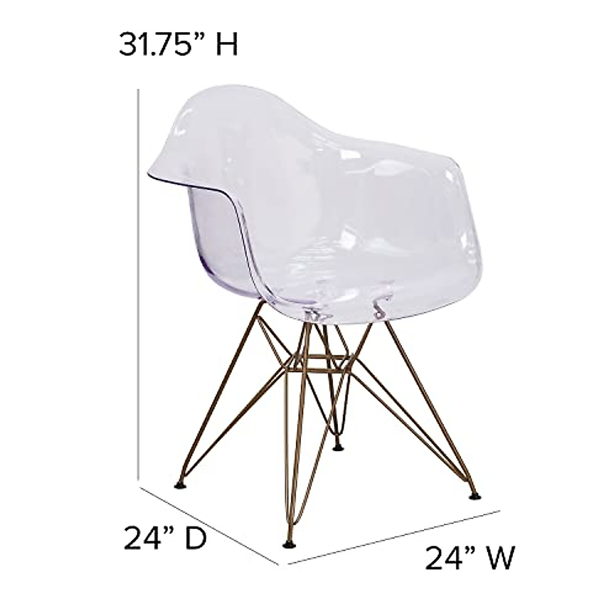Flash Furniture Allure Series Transparent Side Chair with Gold Base
