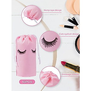 Rohuis 50pcs Eyelash Aftercare Lash Bags for Clients - Drawstring Makeup Cosmetic Shampoo Sample Pouches for Women and Girls- Small Business Supplies (Pink,4 x 6 Inches)