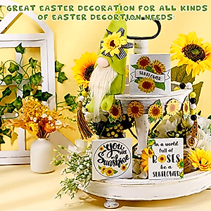 Yookeer 13 Pieces Sunflower Tiered Tray Decor Sunflower Wooden Kitchen Signs Sunflower Gnome Flags Faux Flower Beaded Garland Decor Set My Sunshine Farmhouse Decor for Spring Summer Fall Rustic Decor
