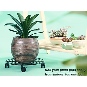 6 Packs Large Metal Plant Caddy with Wheels 14” Rolling Plant Stands Heavy-duty Wrought Iron Plant Roller Base Pot Movers Plant Saucer on Wheels Indoor Outdoor Plant Dolly with Casters Planter Tray
